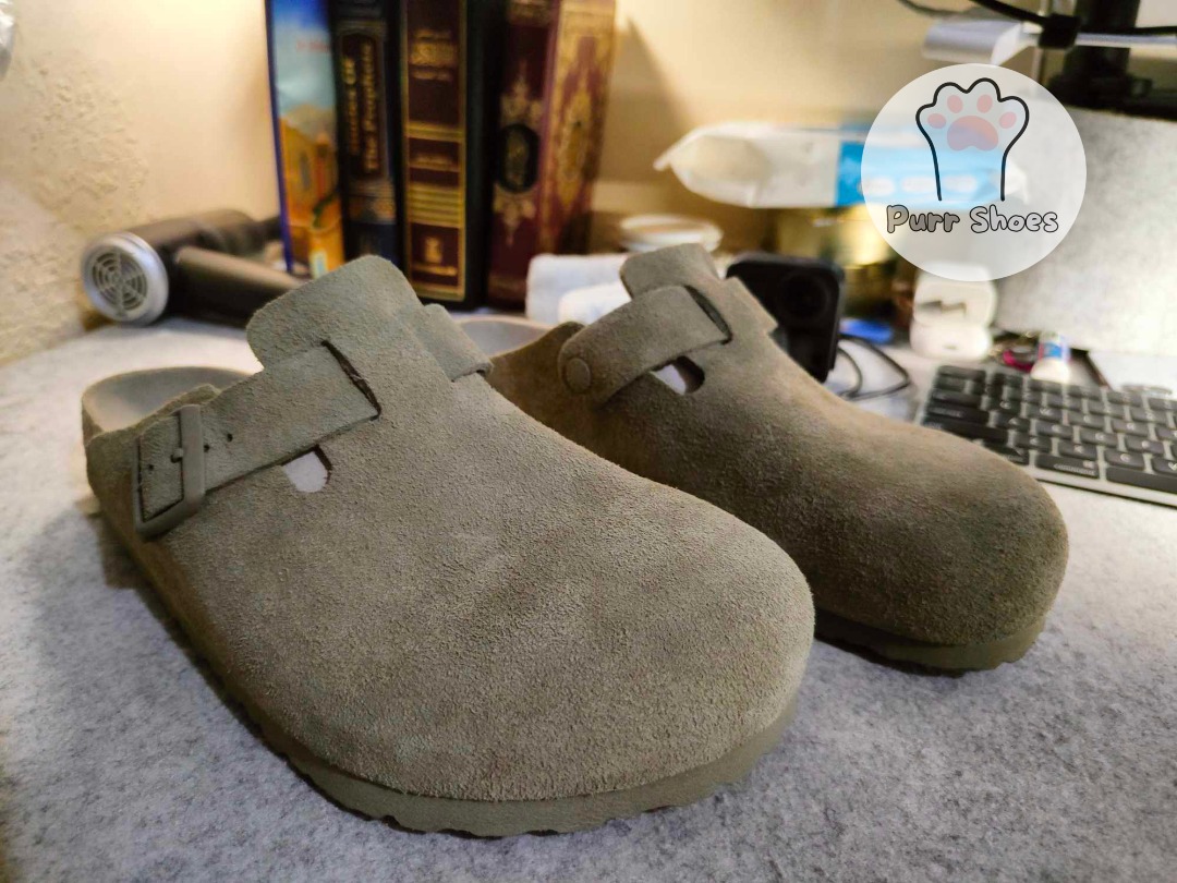 Birkenstock Boston Clogs Soft Footbed Suede Leather Faded Khaki EU 42 ...