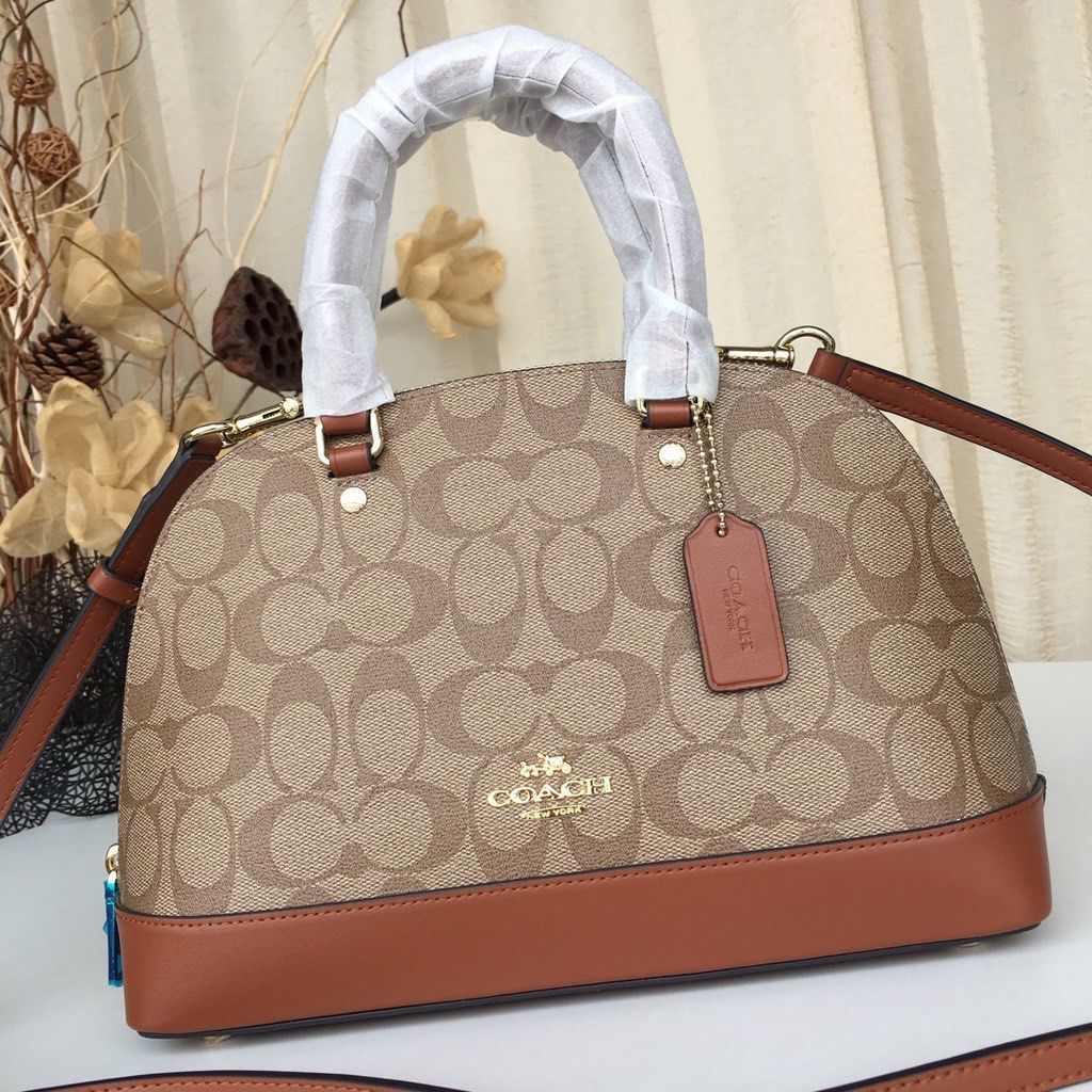 Coach Mini Sierra Satchel Hand Bag Signature Brown, Barang Mewah, Tas ...