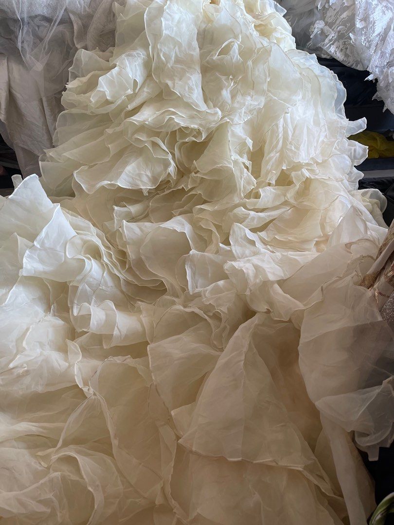 Cream color raffles gown, Women's Fashion, Dresses & Sets, Evening ...