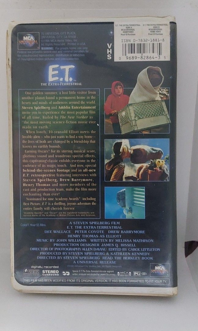 E.T. The Extra-Terrestrial Drew Barrymore Collectible VHS Video Tape ...