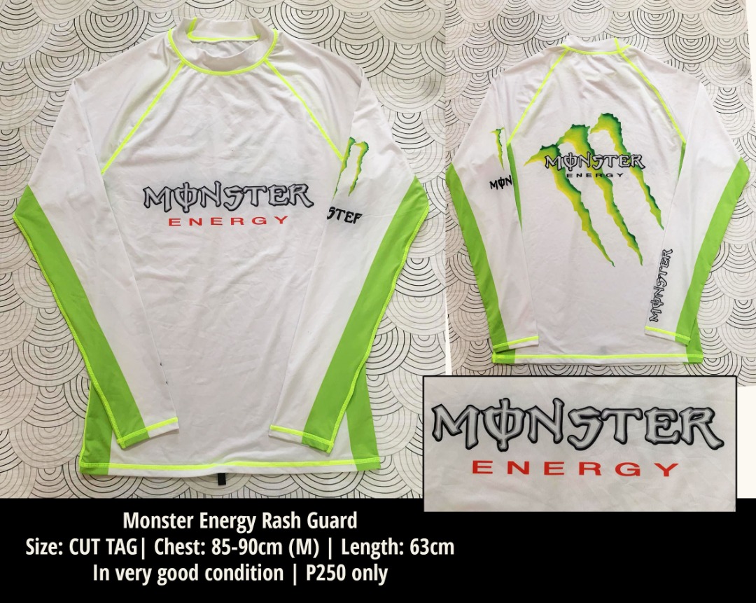 (M) Monster Energy Rash Guard, Men's Fashion, Tops & Sets, Swim Top & Rash Guards on Carousell