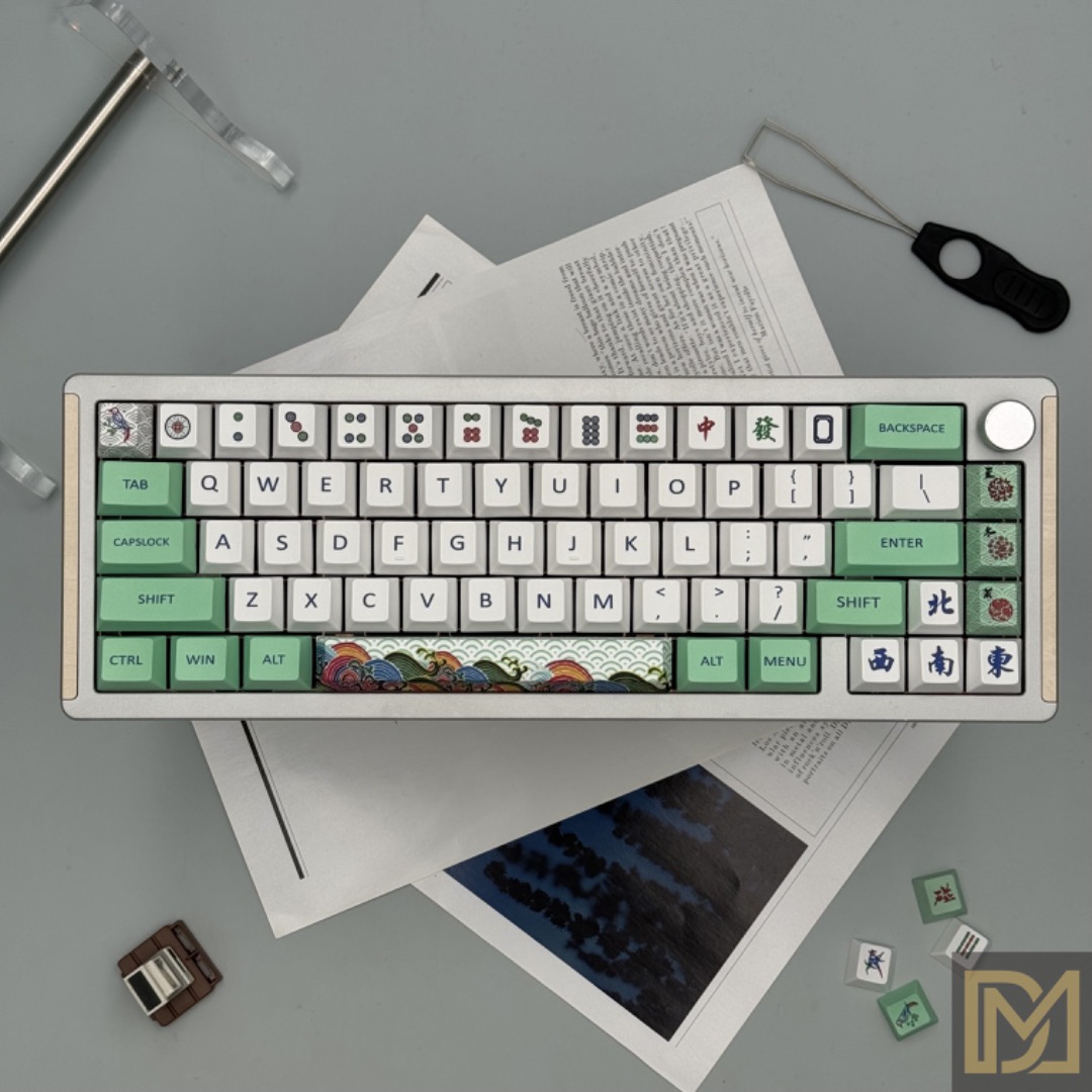 Mahjong Keycap PBT Dye Sub Cherry Chinese Game Green Keycaps 128pcs Fit ...