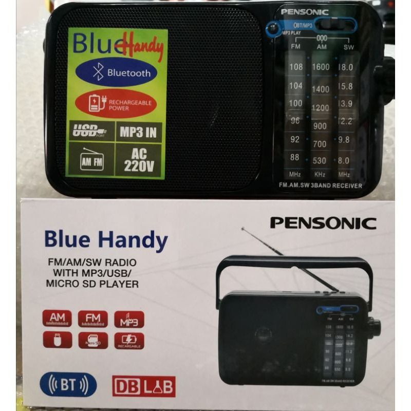 PENSONIC Blue Handy AM FM Radio Bluetooth Speaker MP3 Player USB Music ...