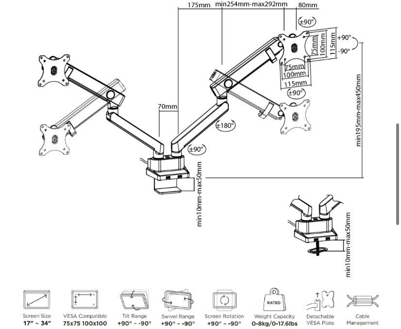 Prism Arch Stealth Dual Computer Monitor Arms, Computers & Tech, Office ...