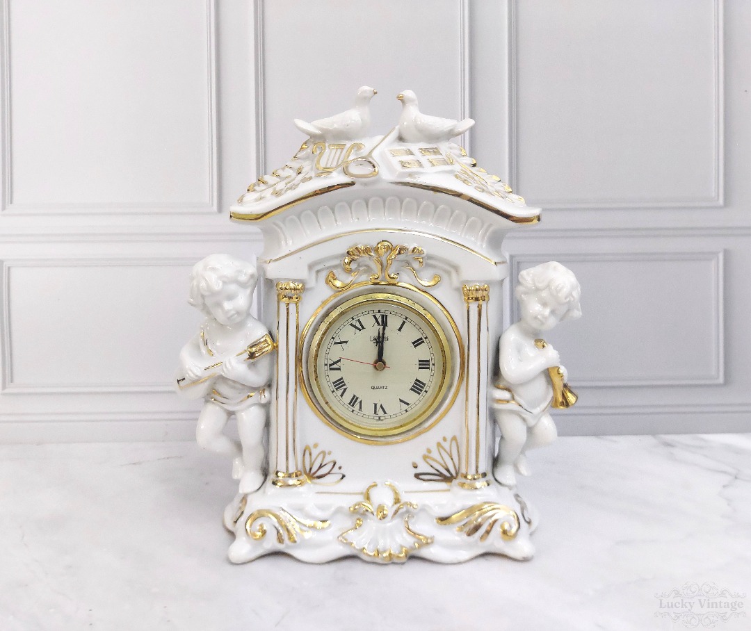 Vintage Ceramic Landex Royal Quartz Clock Japan with Cherubs on each ...