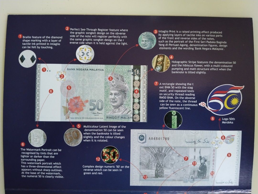 2pcs RM50 Merdeka 50 yrs Anniversary Commemorative Notes with Folder ...