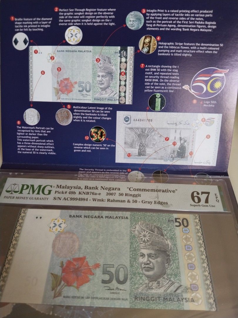 2pcs RM50 Merdeka 50 yrs Anniversary Commemorative Notes with Folder ...