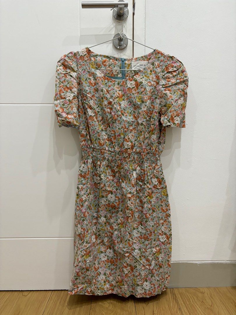 Floral Dress Made in Korea - Dress Motif Bunga Biru Pink Soft, Fesyen ...