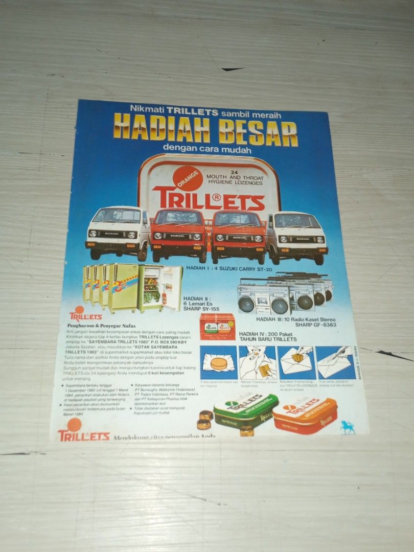 Iklan cetak jadul Permen Trillets, Antik, Pajangan di Carousell