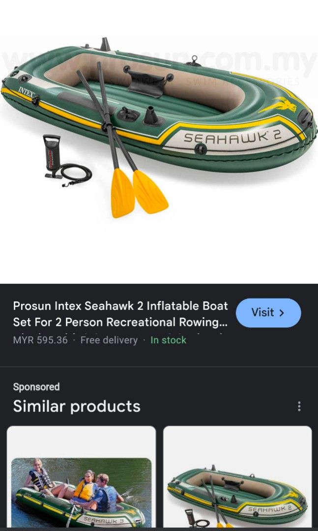 Intex inflatable boat 2adults +1kid, Sports Equipment, Hiking & Camping ...