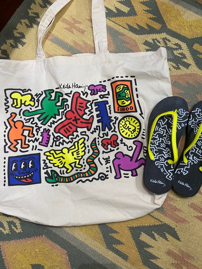 Keith Haring tote bag slipers, Men's Fashion, Footwear, Flipflops and ...