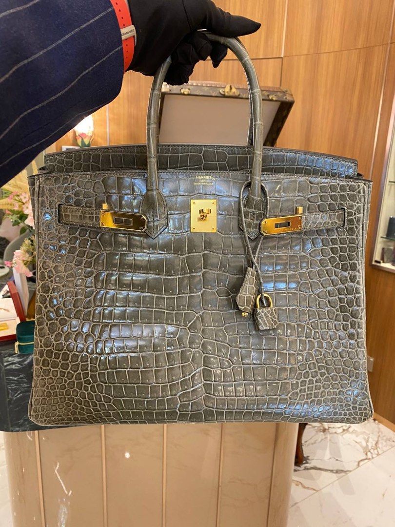 (LIKE NEW) HERMES BIRKIN 35 LIMITED EDITION SHINY GRIS TOURTERELLE ...