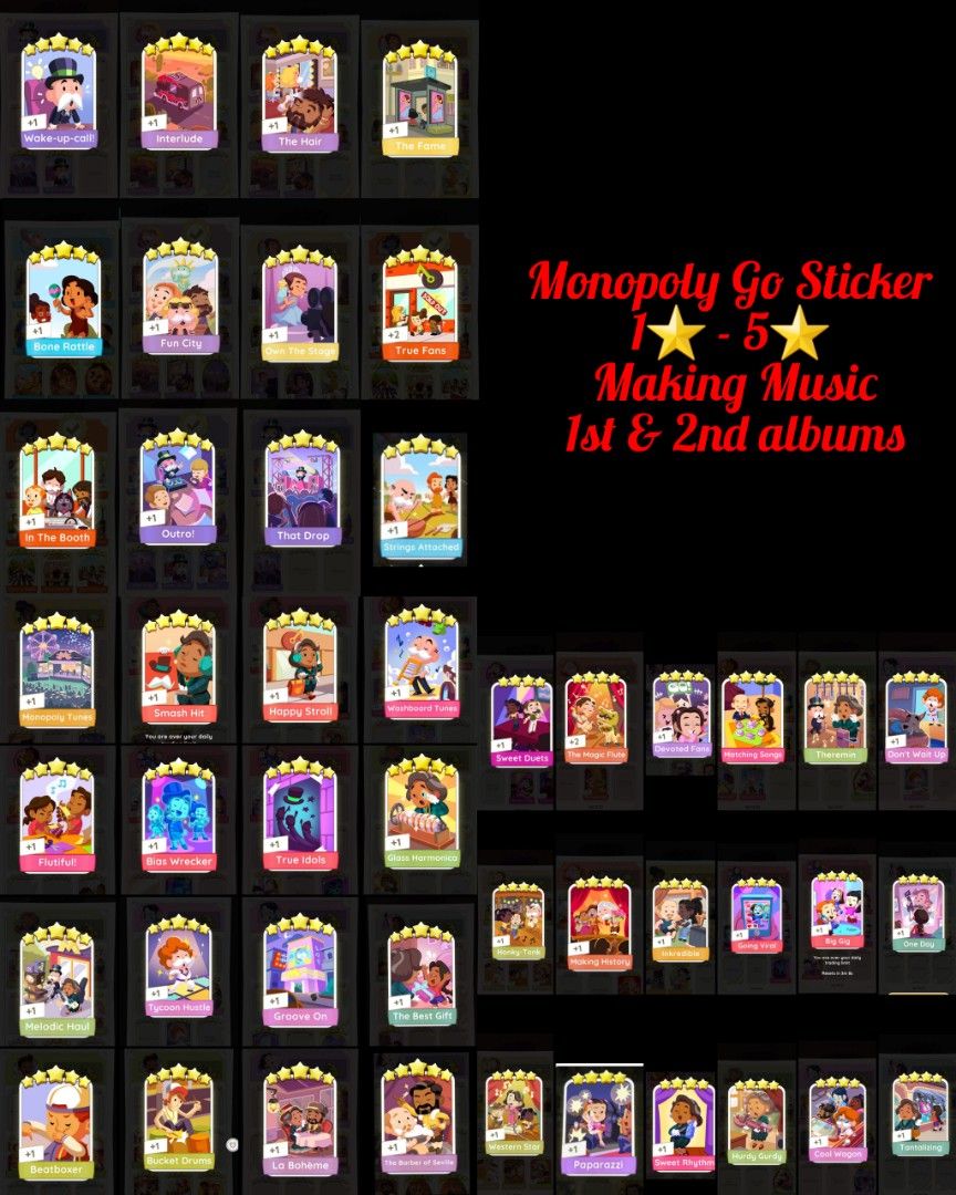 Monopoly Go Sticker Making Music 1st & 2nd albums, Video Gaming, Gaming ...