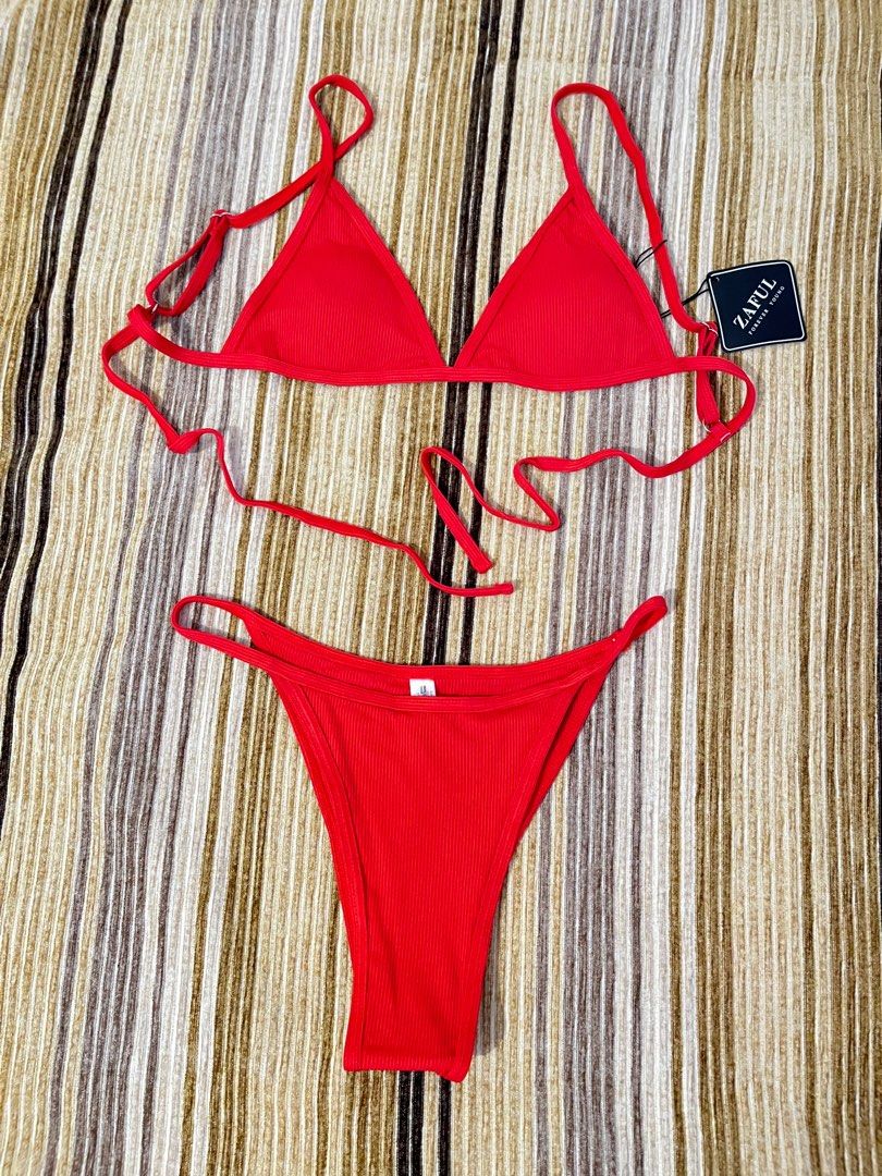 Ribbed String Bikini Set, Women's Fashion, Swimwear, Bikinis ...