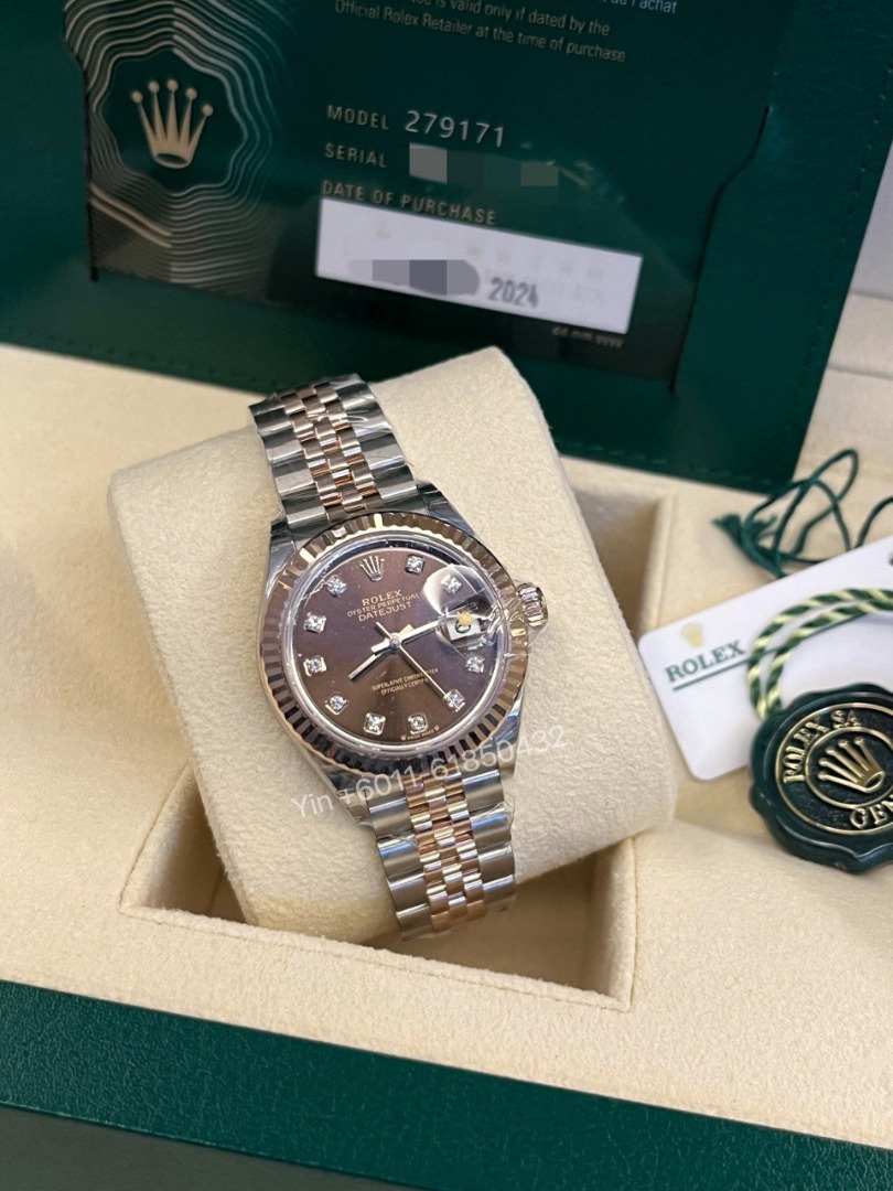 Rolex Datejust 279171 Half Rose Gold 28mm choco diamond dial New full ...