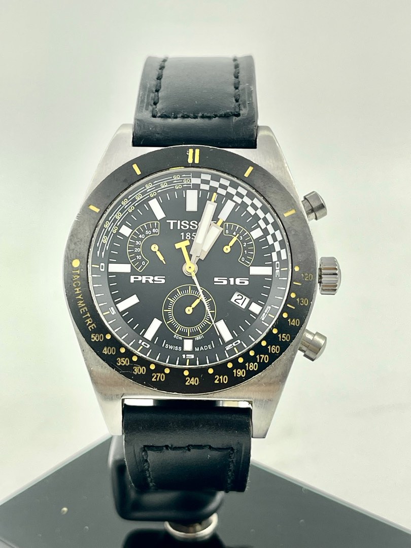 Tissot Reverse Retrograde PRS516 Chronograph Black Dial Leather Strap, Men's Fashion, Watches ...