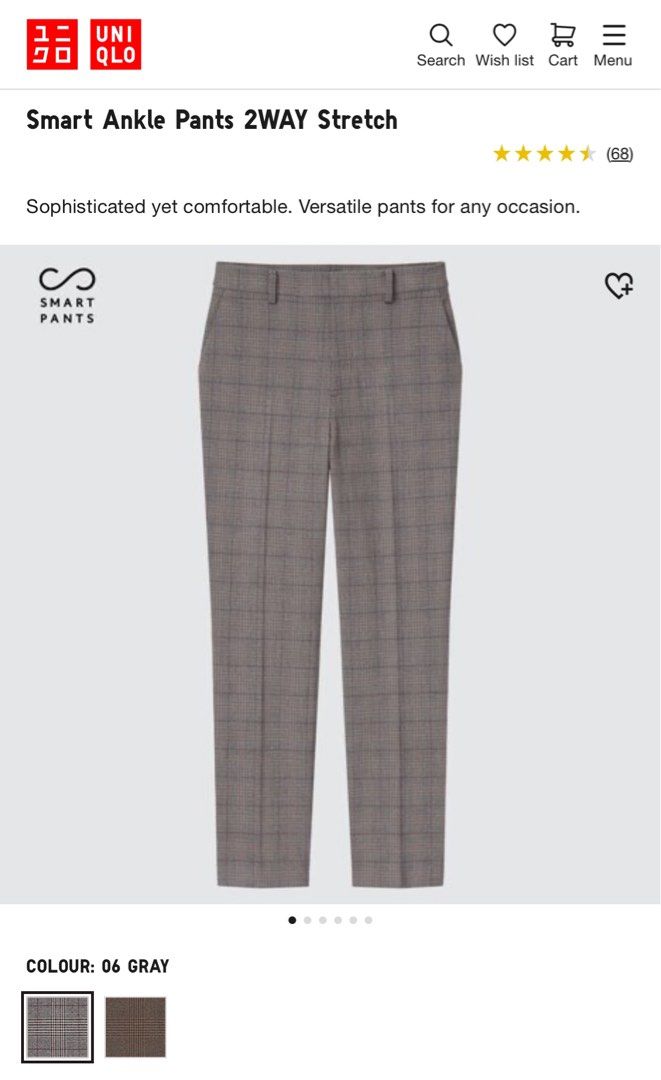 UNIQLO Smart Ankle Pants 2WAY Stretch Gray Checkered, Women's Fashion, Bottoms, Other Bottoms on ...