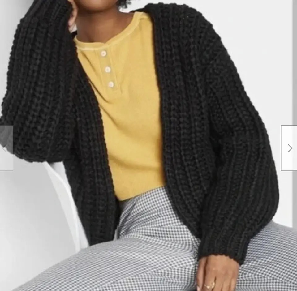 wild fable Black Crochet Chunky Knitted Cardigam, Women's Fashion ...