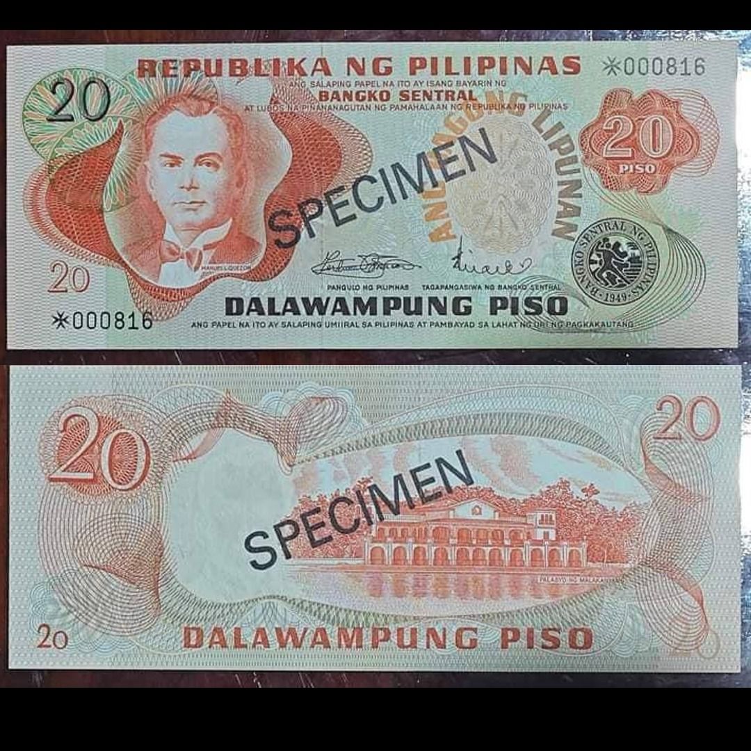 20 pesos Specimen Note Maltese Cross Philippines Uncirculated Clean ...