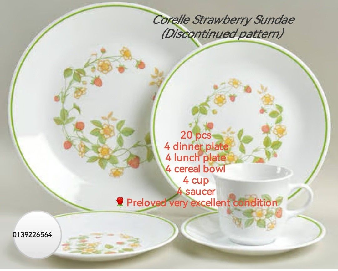 CORELLE STRAWBERRY SUNDAE, Furniture & Home Living, Kitchenware & Tableware, Dinnerware ...