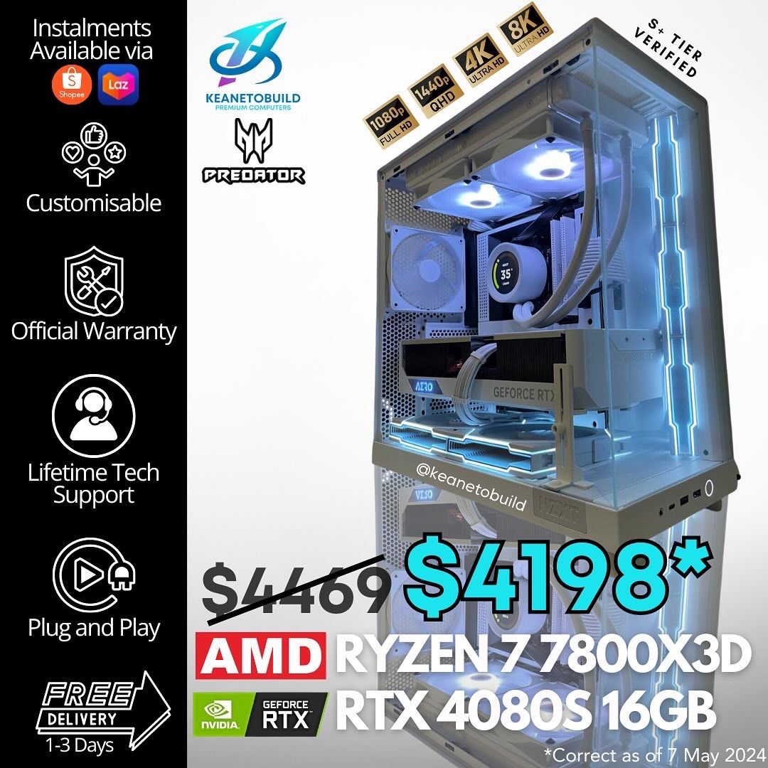 Custom Gaming PC desktop computer Ryzen 7 7800X3D RTX 4080 Super 4080S, Computers & Tech ...