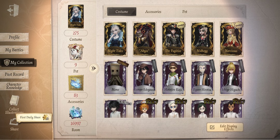 (Updated) Identity V account. Death note, BSD and TPN crossover skins ...