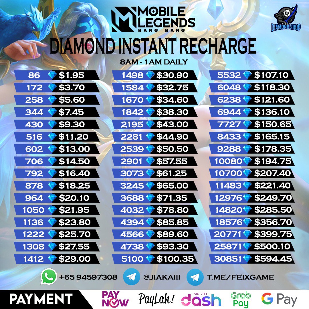 [WEB ORDER | 101% CHEAPEST] INSTANT MOBILE LEGENDS DIAMONDS TOPUP | ML ...