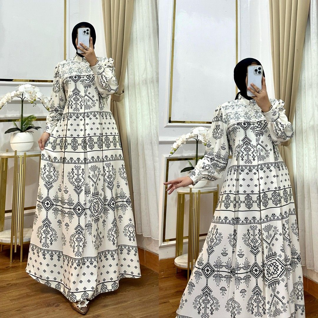 Arabian mix lace putih dress, Fesyen Wanita, Muslim Fashion, Gaun di ...