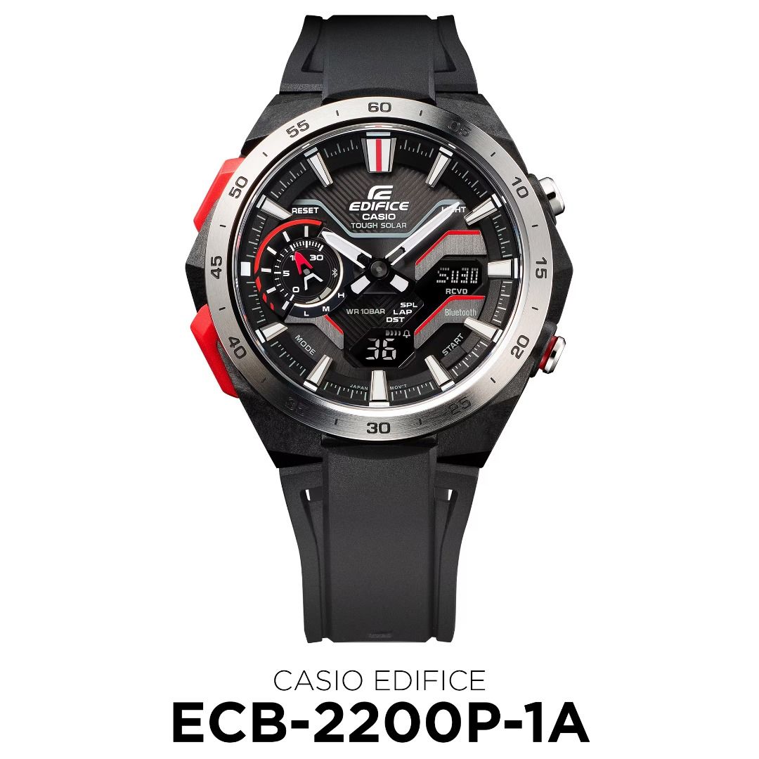 Casio Edifice Windflow Black Dial Red Accent Silver Bezel Carbon Fiber Digital Analog Tough ...
