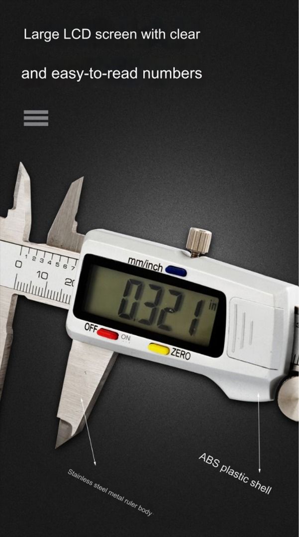 Digital Metal Caliper Stainless Steel Vernier Calipers Electronic Micrometer Ruler Depth ...