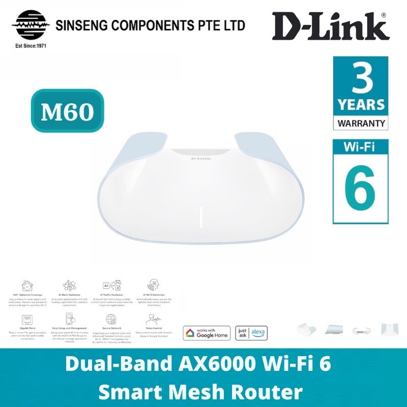 D-Link M60 Aquila Pro AI AX6000 WiFi 6 Wireless 6 Mesh Router | Expandable Mesh | High ...