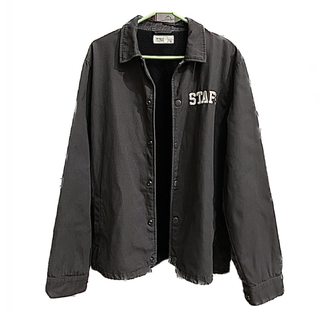 Embroidered Staff Workwear Outerwear Collared Jacket Dark Gray White ...