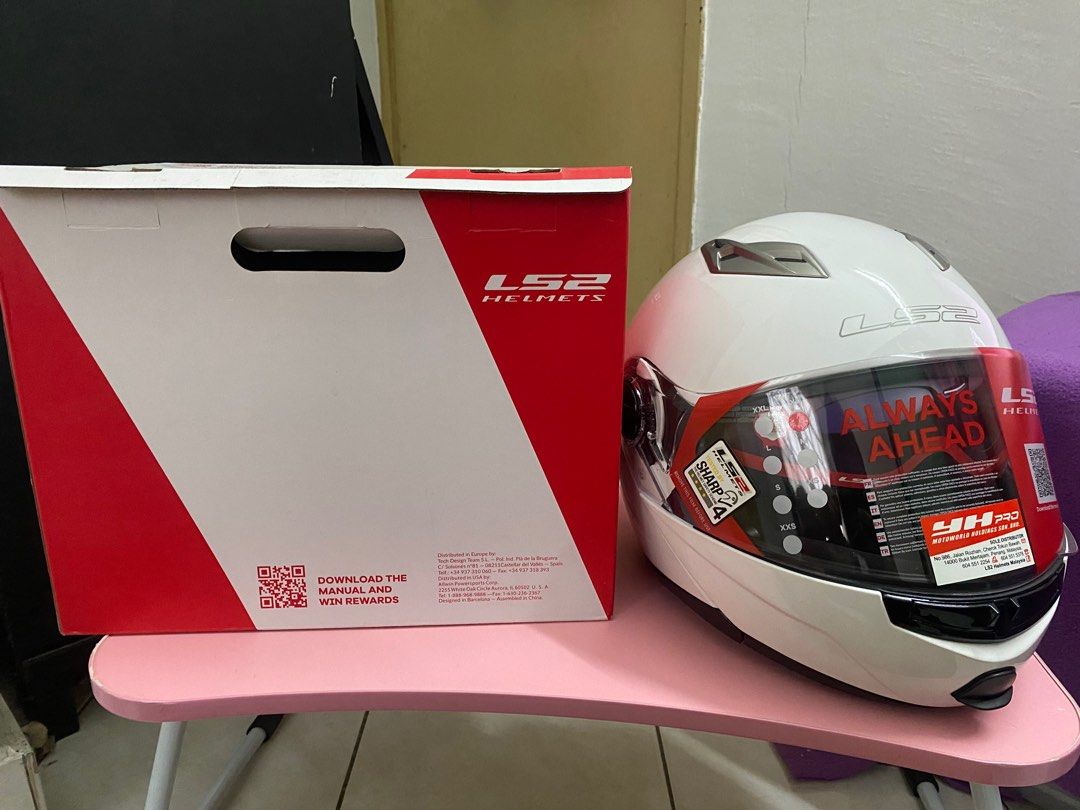 Flip up helmet LS2 ( glossy white ), Auto Accessories on Carousell