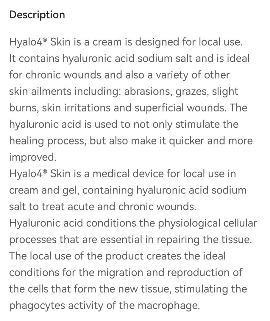 Hyalo 4 Skin Cream (25g) | Wound & Burn Dreassing | Promotes Wound ...