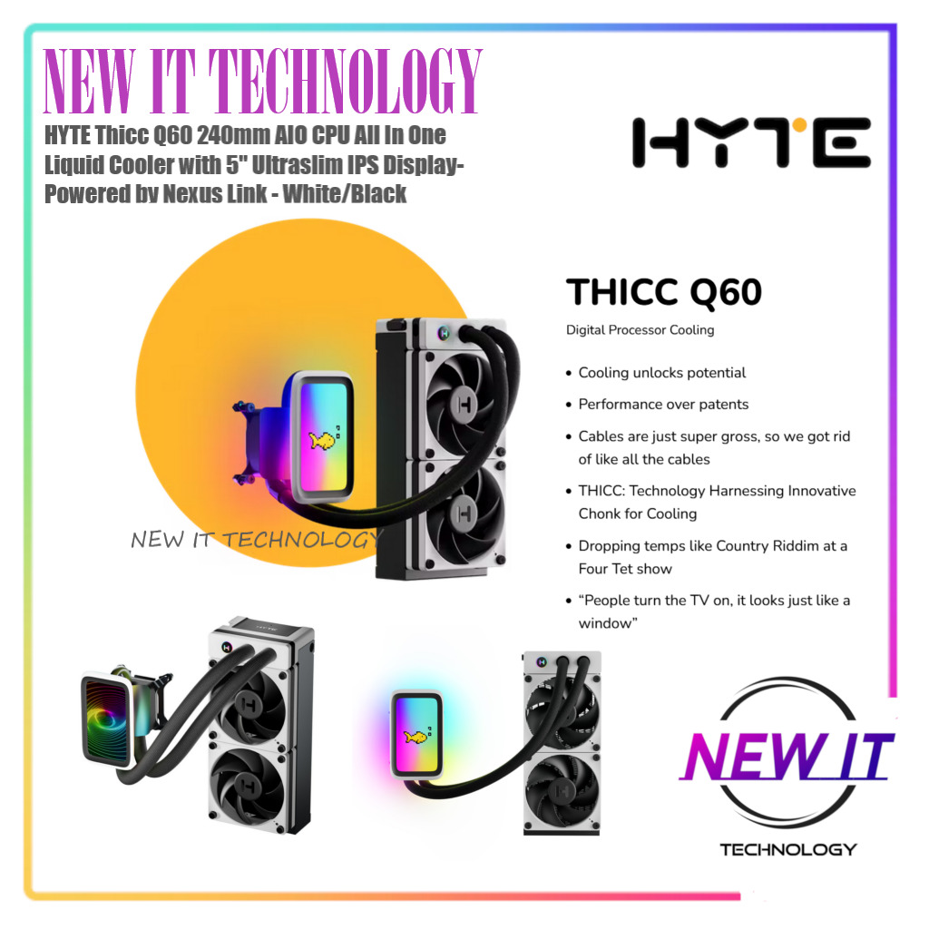 HYTE Thicc Q60 240mm AIO CPU All In One Liquid Cooler with 5" Ultraslim ...