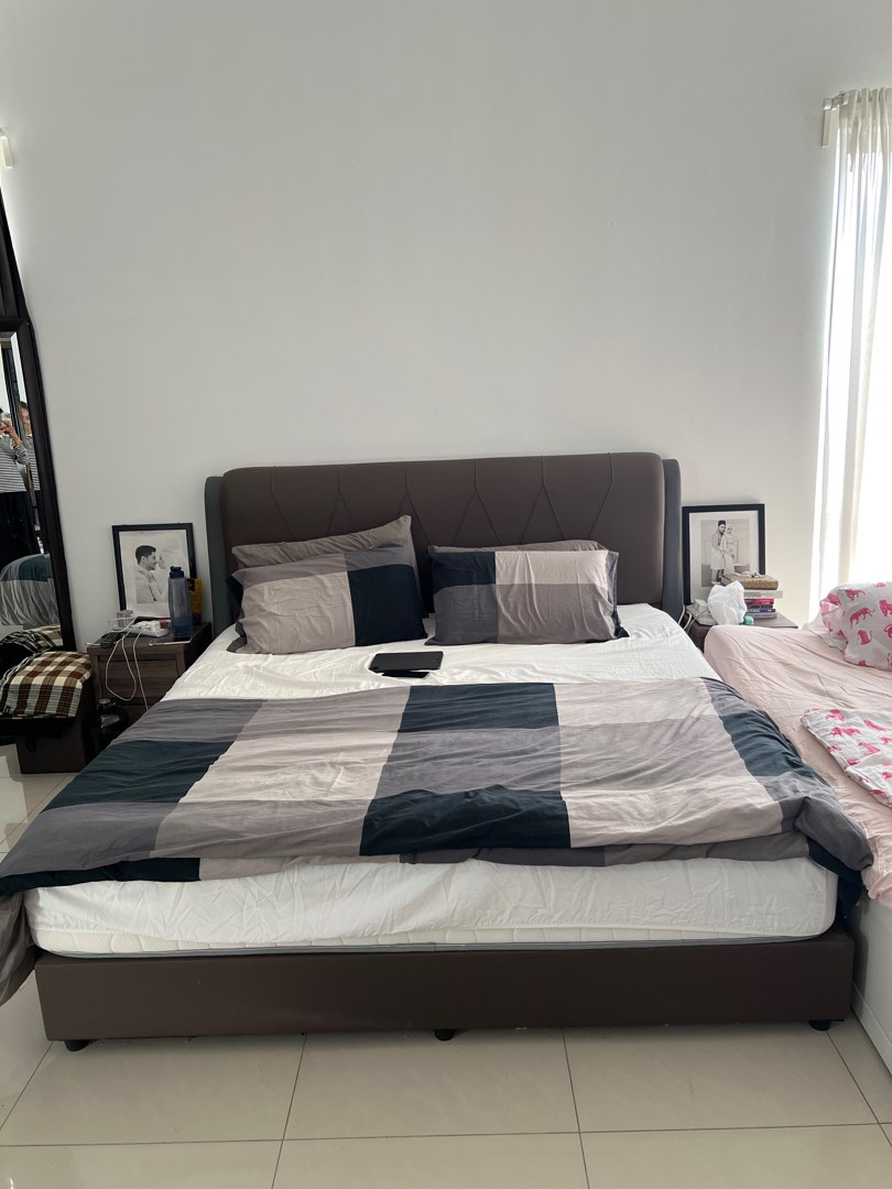 King bedframe with PVC headboard 7ft x 6ft, Furniture & Home Living ...