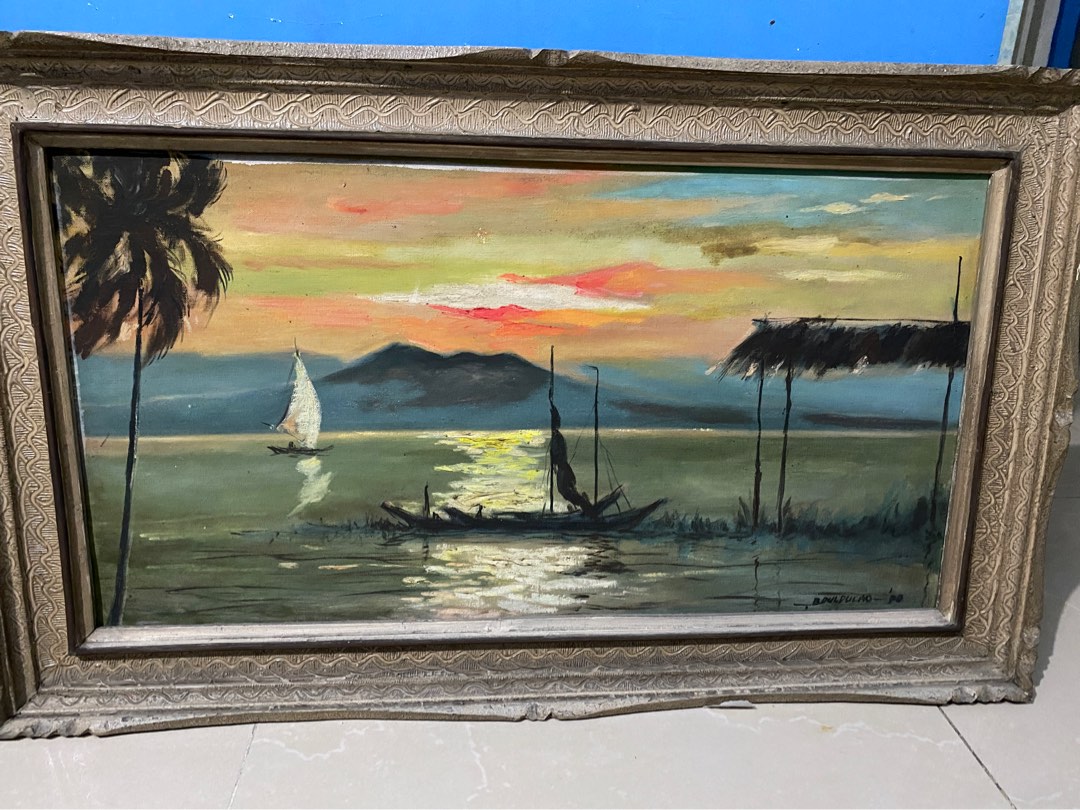 Early work Landscape Oil on canvas painting Bert Duldulao Painting 1970 ...