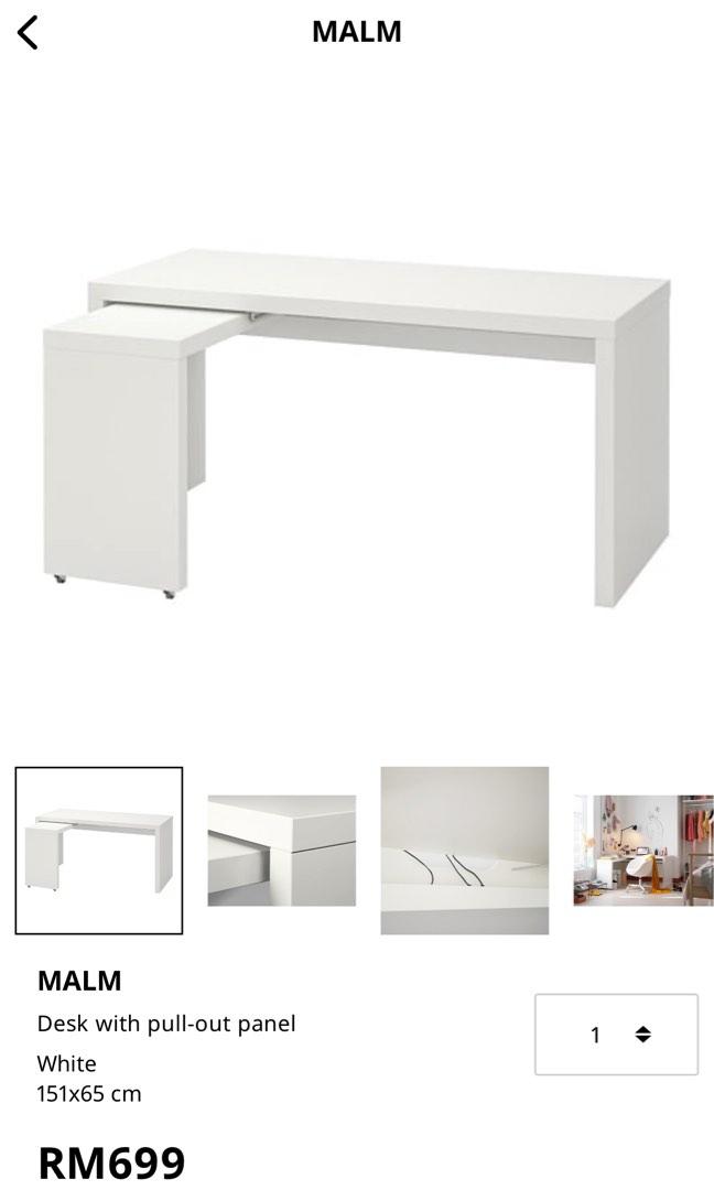 Malm desk with pull out panel, Furniture & Home Living, Furniture ...