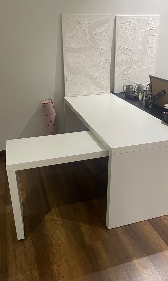 Malm desk with pull out panel, Furniture & Home Living, Furniture ...