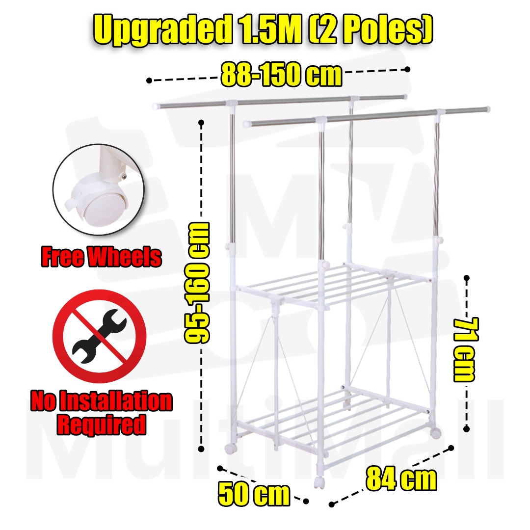 Multifunctional Drying Rack 1.5M 2 Poles [NO INSTALLATION] for Hanging ...