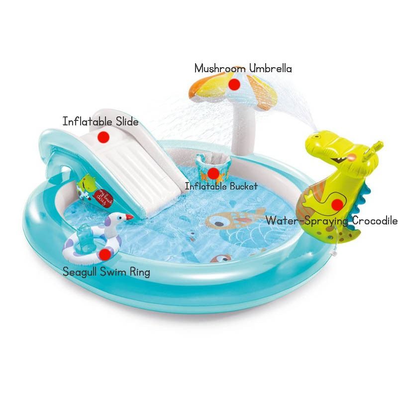 Round Inflatable Crocodile Pool with Kid's Slide Outdoor Play Pool ...