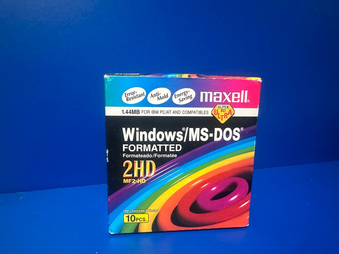 全新絕版罕有3.5"磁碟一盒 | Maxell Windows MS-DOS IBM PC COMPATIBLES 2HD, 電腦＆科技, 商務用科技產品 - Carousell