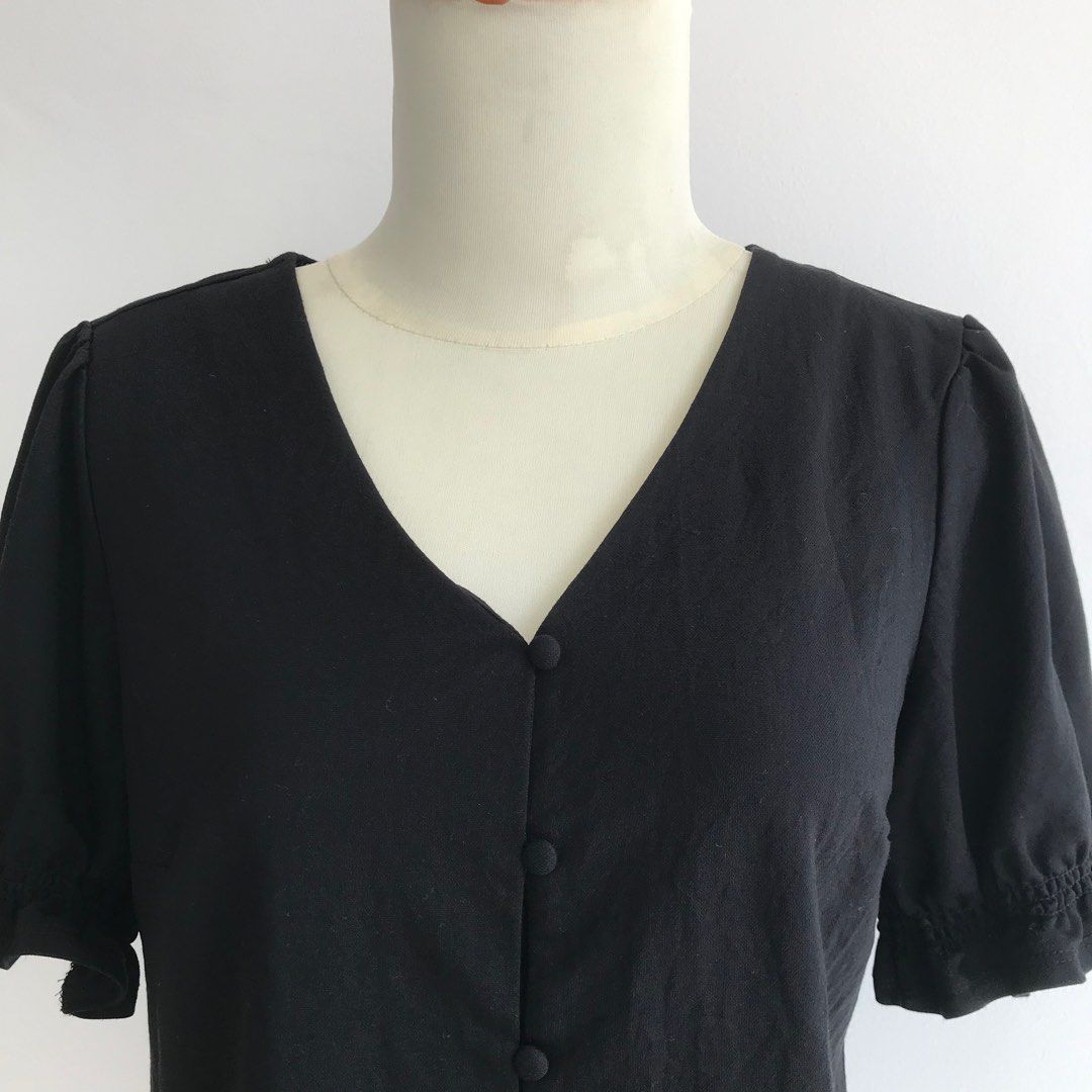 ANKO Atasan Buttons Hitam, Fesyen Wanita, Pakaian Wanita, Atasan di ...