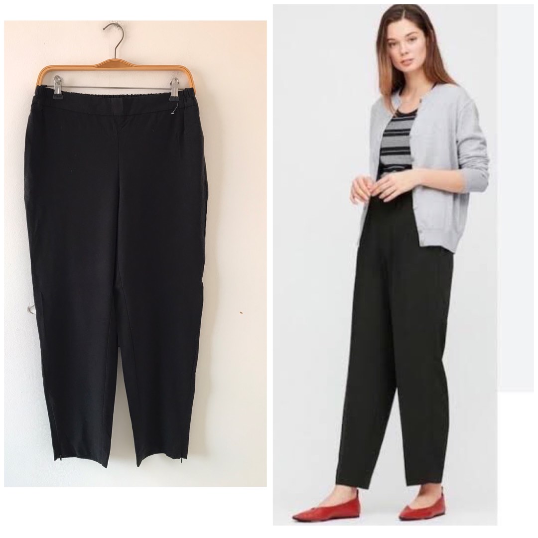 GU by Uniqlo Ankle Drape Pants In Black L, Fesyen Wanita, Pakaian Wanita, Bawahan di Carousell