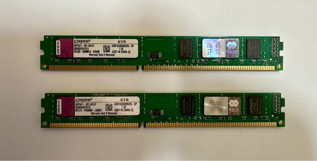 (2條價) Kingston DDR3 Ram 1333 2G low profile KVR1333D3N9/2G (2條), 電腦＆科技 ...