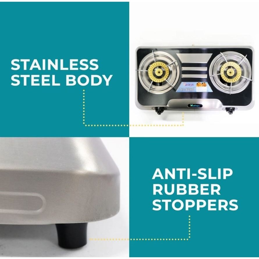 MK ASTRON GS-8080 Double Burner Gas Stove Stainless Steel Body with ...