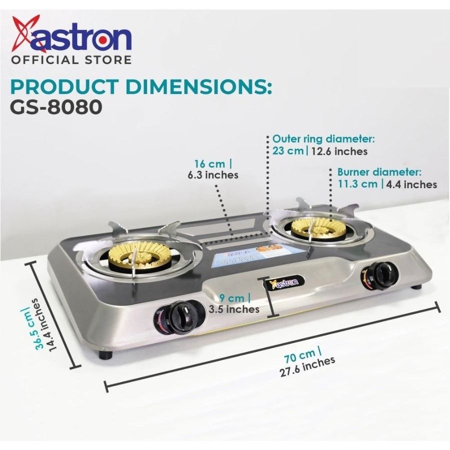 MK ASTRON GS-8080 Double Burner Gas Stove Stainless Steel Body with Cast Iron Burners, TV & Home ...
