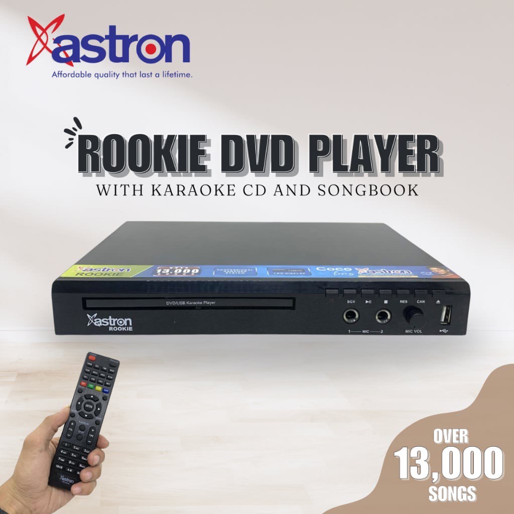 Astron Rookie CD/DVD/USB Karaoke Player with 2 Microphone Input LED ...