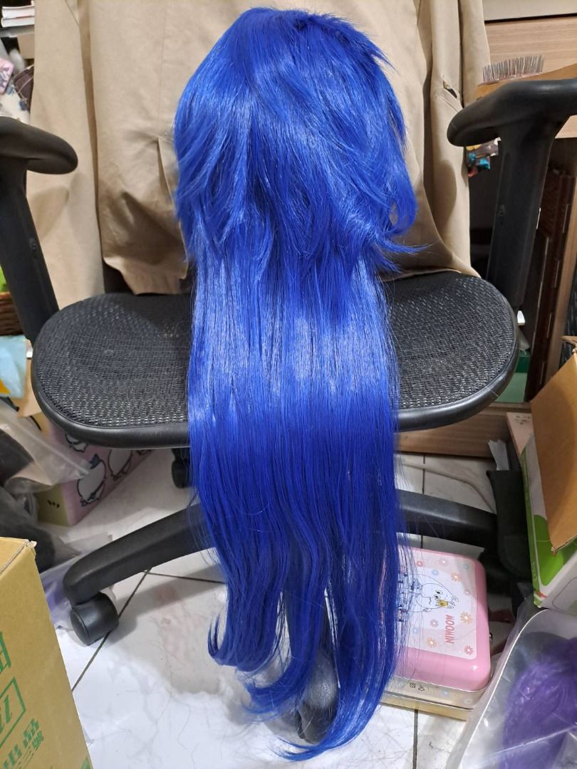 【COS假髮】全新 寶藍色 後梳款 大背頭 80cm 長髮 FGO 庫夫林 狗哥 可用 cosplay, 書籍、休閒與玩具, 玩具、公仔、桌遊在旋轉拍賣