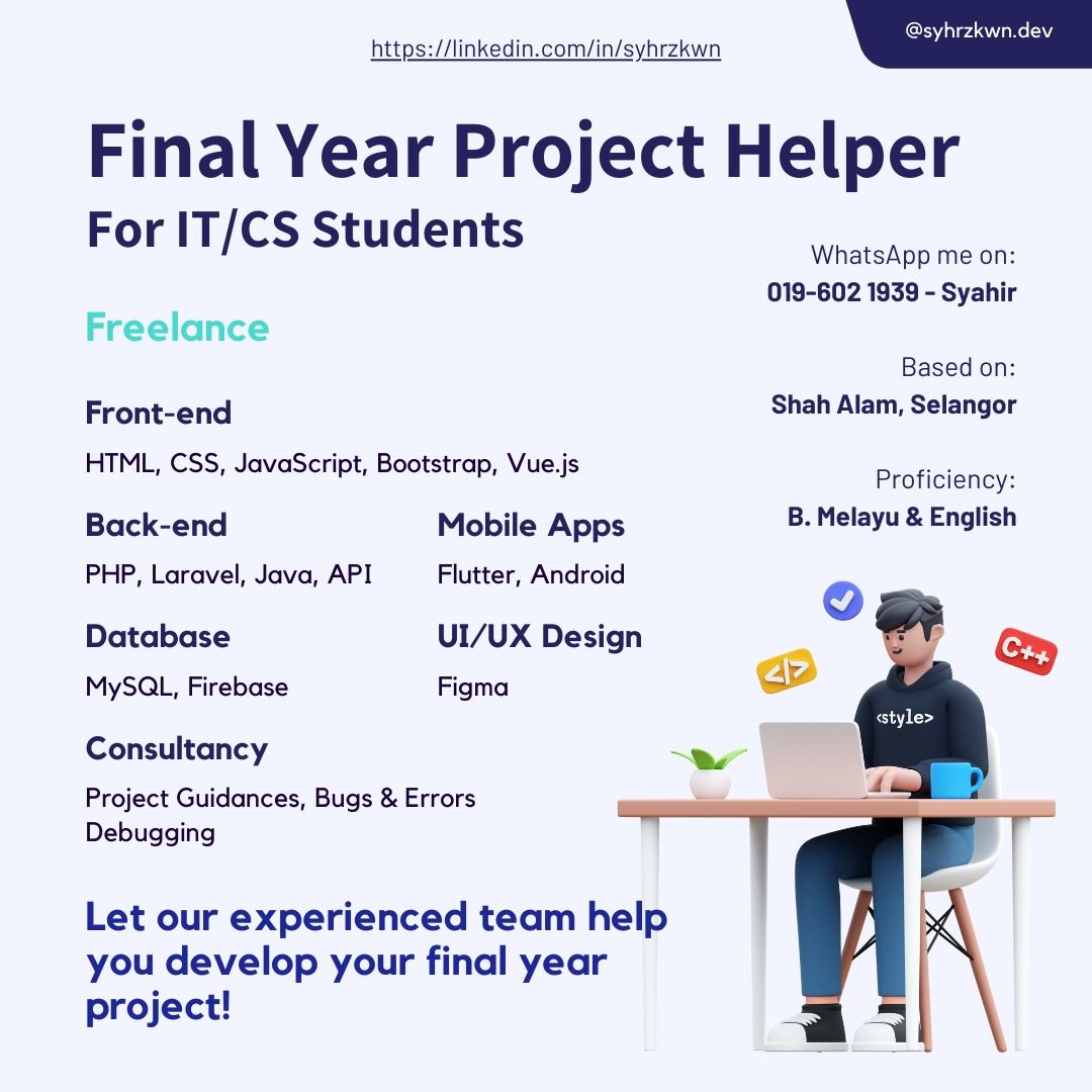 Final Year Project FYP / Coding / Programming / Assignments Helper for IT/CS Students, Computers ...